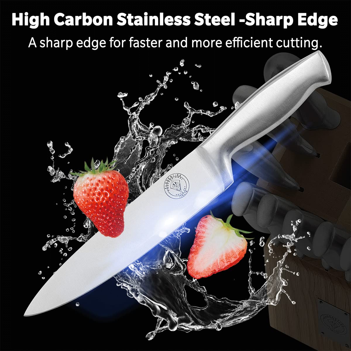 Wanbasion 14Pcs Kitchen Knife Block Set with Sharpener, Sharp Kitchen Knives Set with Block, Stainless Steel Knife Set with Block Dishwasher Safe Silver