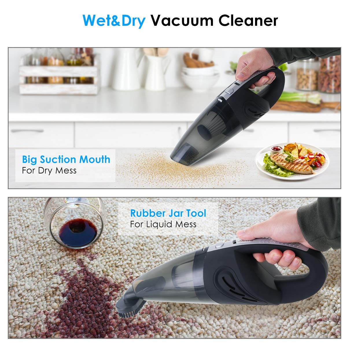 Yesbaby Handheld Vacuum Cleaner,Portable Rechargeable Powerful Wet Dry Dual-use Cordless Vacuum Hand Held Hoovers Cleaner for Home and Car Cleaning