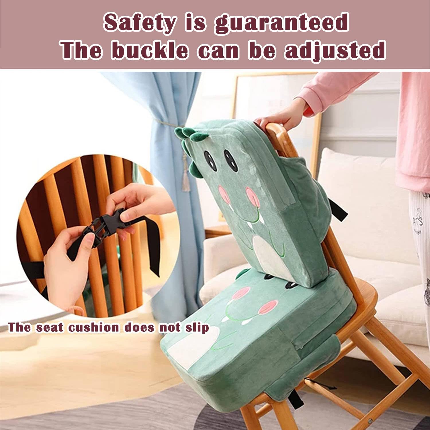 Toddler Booster Seat for Dining Double Straps Washable Portable Thick Chair Increasing Cushion for Baby Kids (Green)