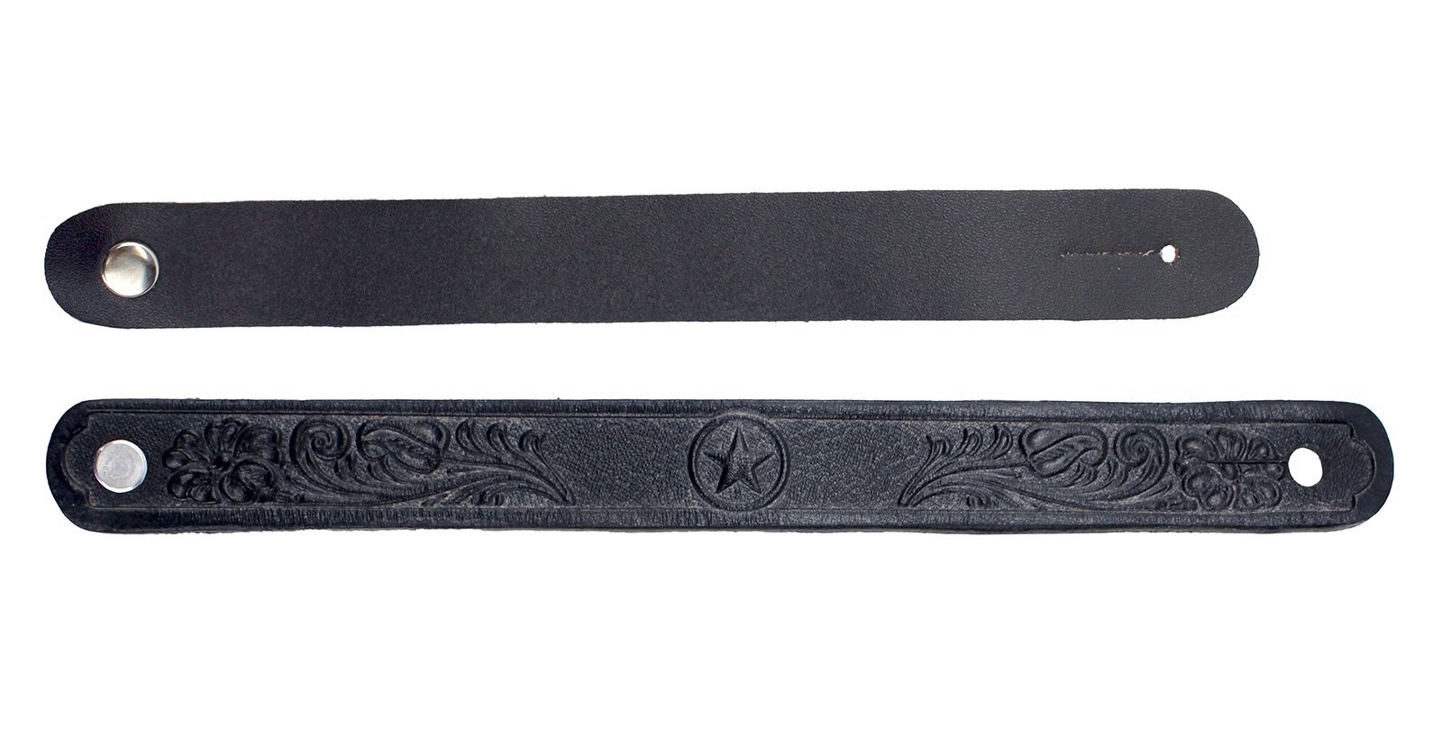 Walker & Williams AT-2 Black Carving Leather Acoustic Guitar Strap Button Headstock Adaptor For Acoustic, Electric, And Bass Guitars