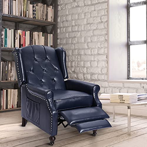 VUYUYU Wingback Recliner Chair, Push Back Arm Chair with Heat and Massage, PU Leather Single Sofa for Home, Living Room, Office, Bedroom(Navy Blue)