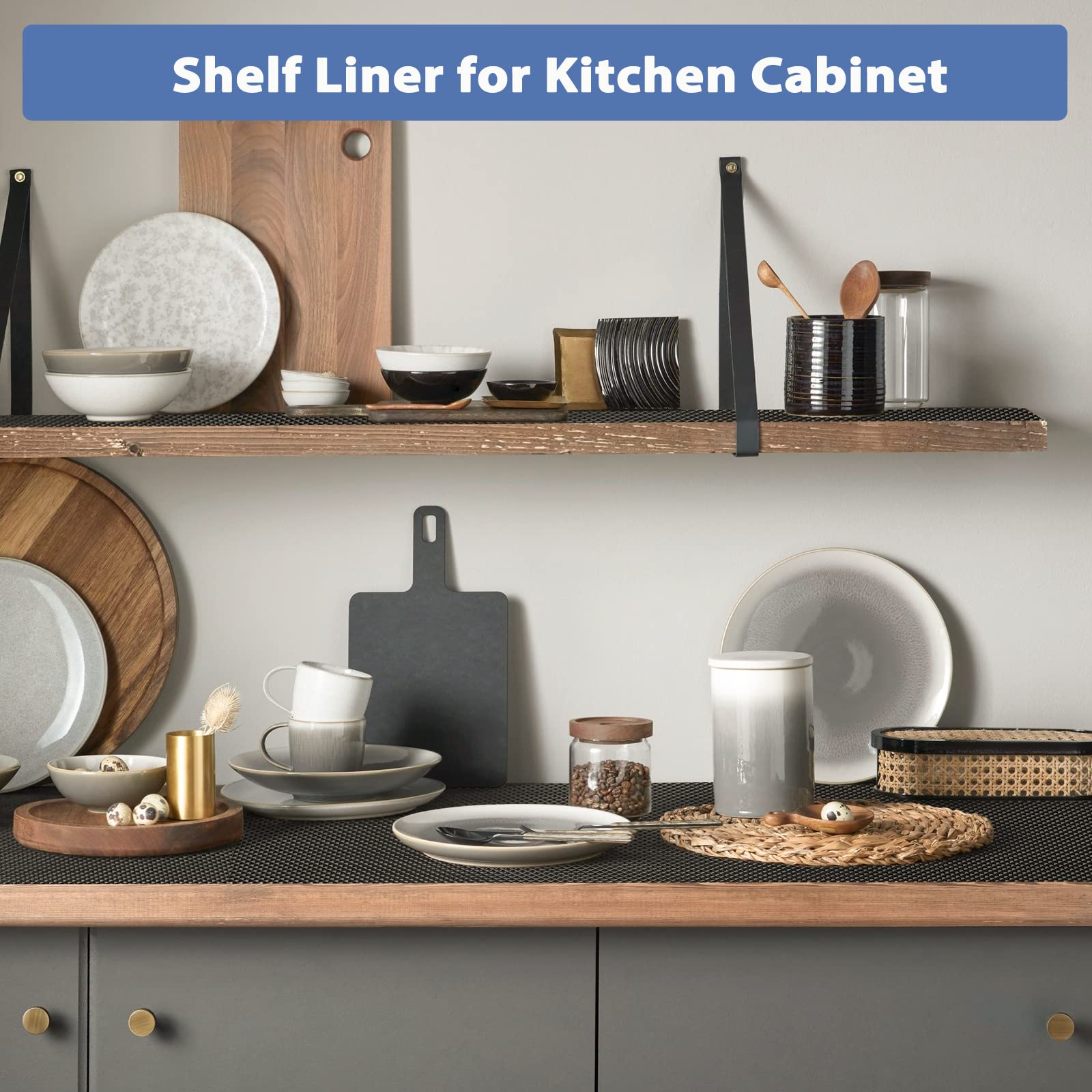 Shelf Liner Drawer Liners, Non Adhesive Kitchen Cabinet Liner Drawer Mat with Waterproof Protection Pad for Refrigerator, Cupboard, Cabinet Shelves, Pantry Cover, Black 11.8 x 393.7 inches