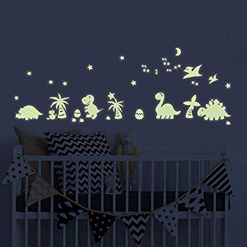 Wall Decals Glow in Dark, BENBO Dinosaurs Decorations Peel DIY Luminous Vinyl Wall Stickers for Kids Girls Bedroom Home Nursery
