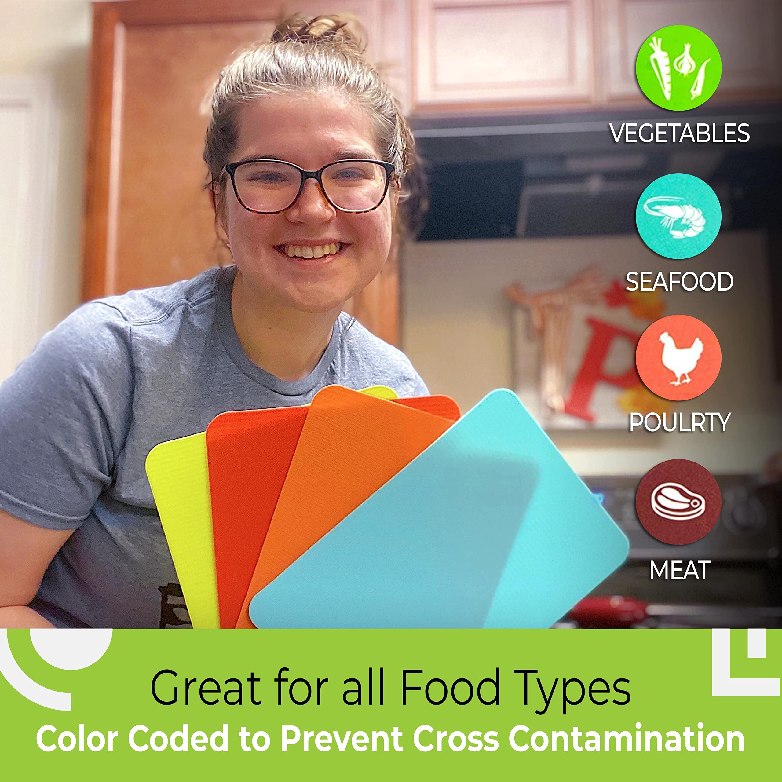Simply Genius Plastic Cutting Boards for Kitchen - Color Coded Chopping Board Set - Flexible Cutting Mats for Meat & Vegetables - Dishwasher Safe, Non-Slip, BPA Free (4-Pack Gray, 8"x11")