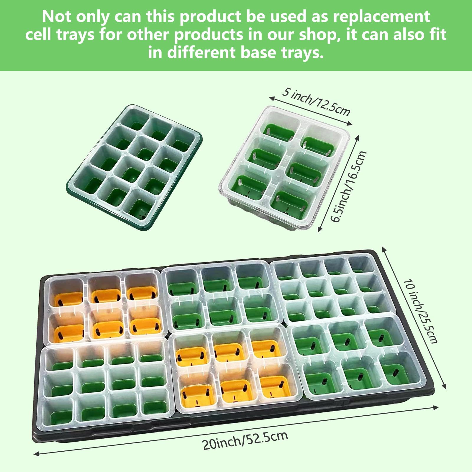 YJXFON 30 XL Cells Reusable Seed Starter Tray with Grow Light, 5 Pack Seed Starter Kit for Greenhouse Propagator Station Planting Growing (Clear)