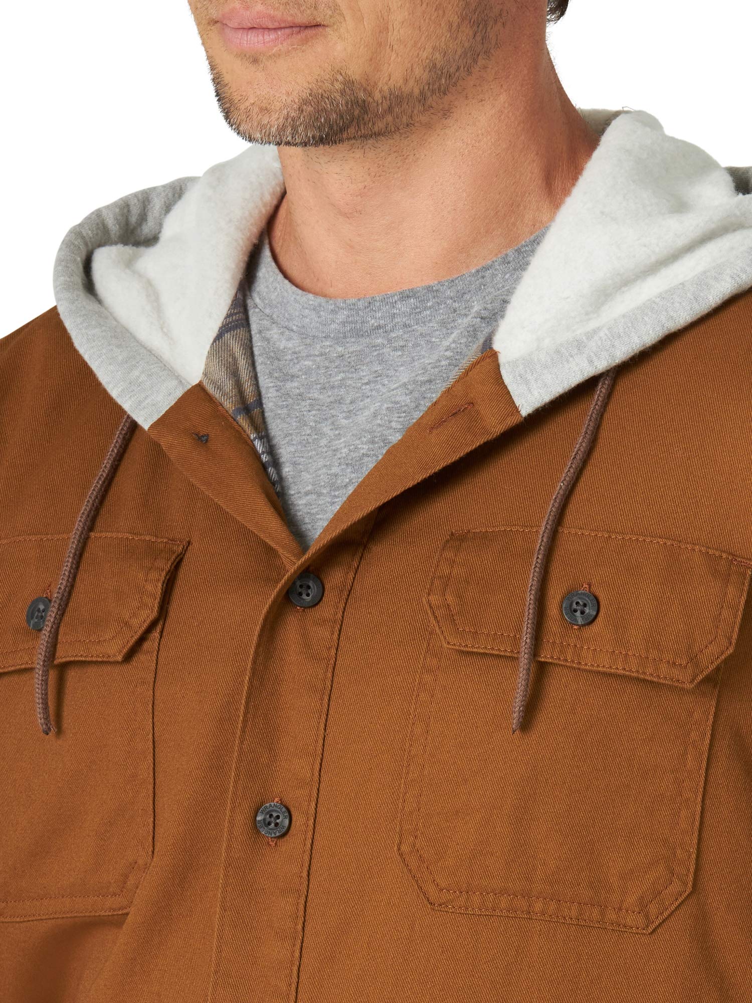Wrangler Authentics Men's Hooded Flannel Lined Twill Shirt, Spice, X-Large