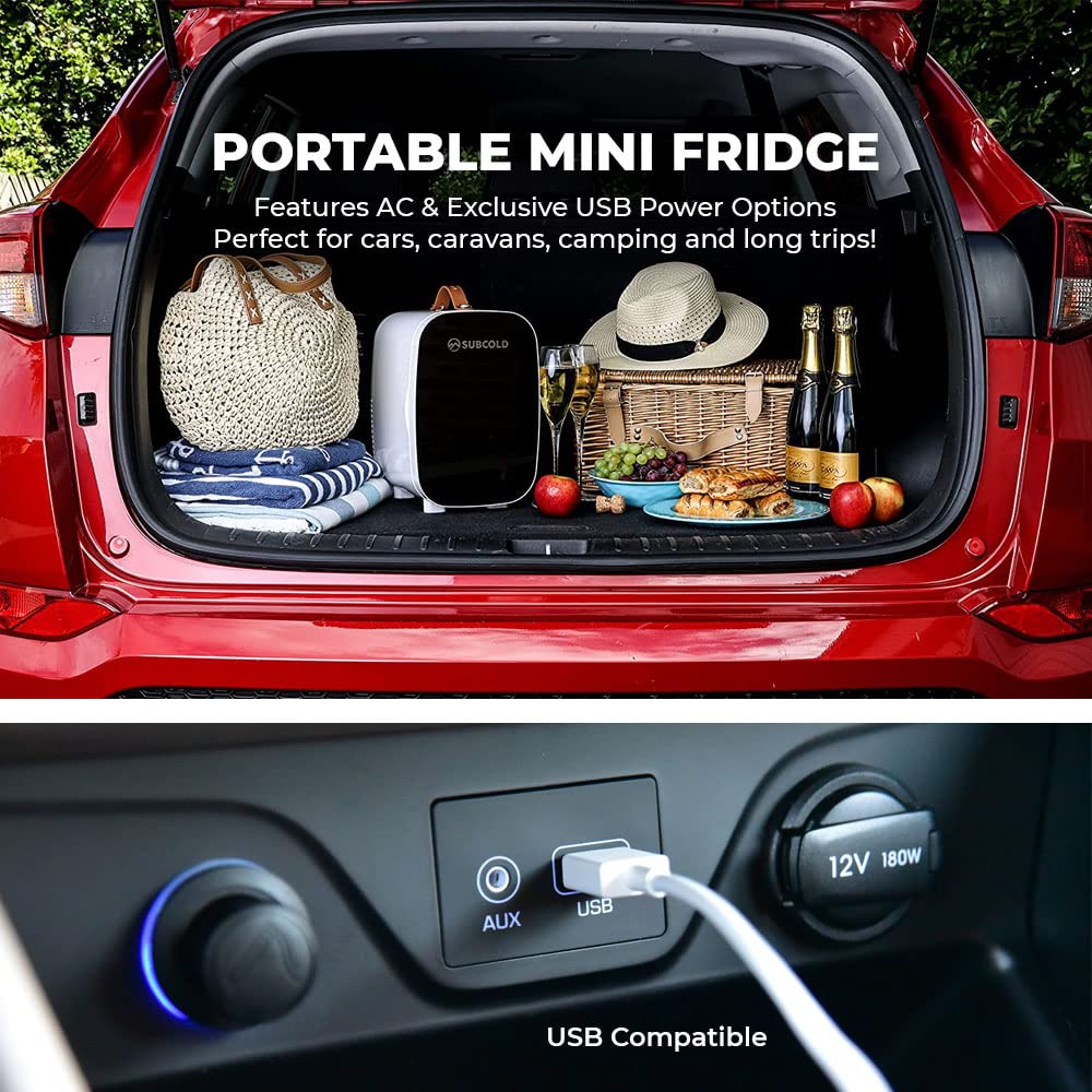 Subcold Pro6 Luxury Mini Fridge Cooler 6 Litre / 8 Cans AC & Exclusive USB Power Option Small Portable Fridge For The Office, Bedroom, Car, Skincare & Cosmetics Black