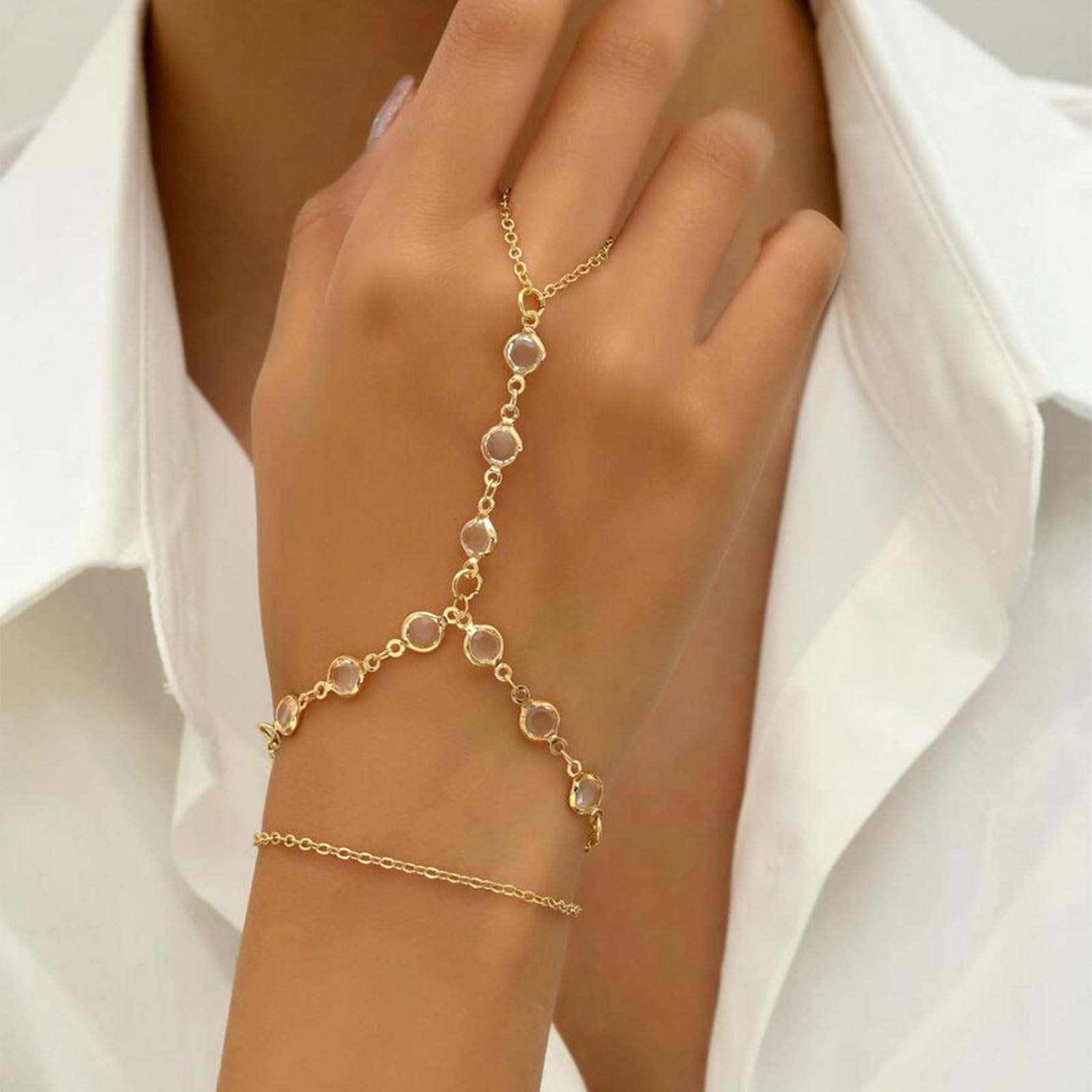 YANCHUN Ring Bracelet Hand Chain Gold Stack Ring Bracelet Adjustable Hand Chain Gold Finger Ring Bracelets Boho Jewelry Trendy