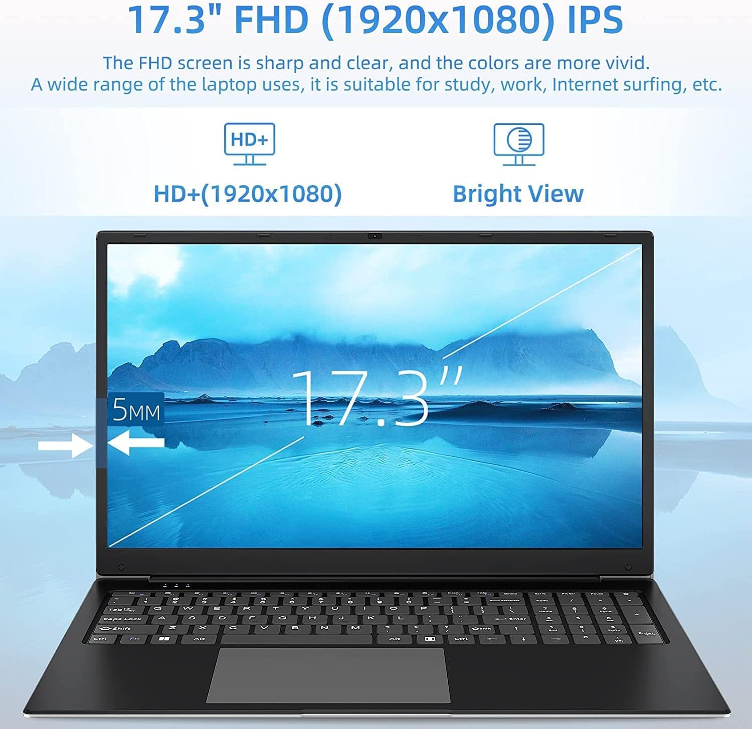 SGIN 17 Inch Laptop, Laptops with 4GB RAM 128GB SSD, IPS Display, Intel Celeron Quad-Core Processor(Up to 2.5GHz), Mini HDMI, Webcam, Wi-Fi, 512GB Expansion