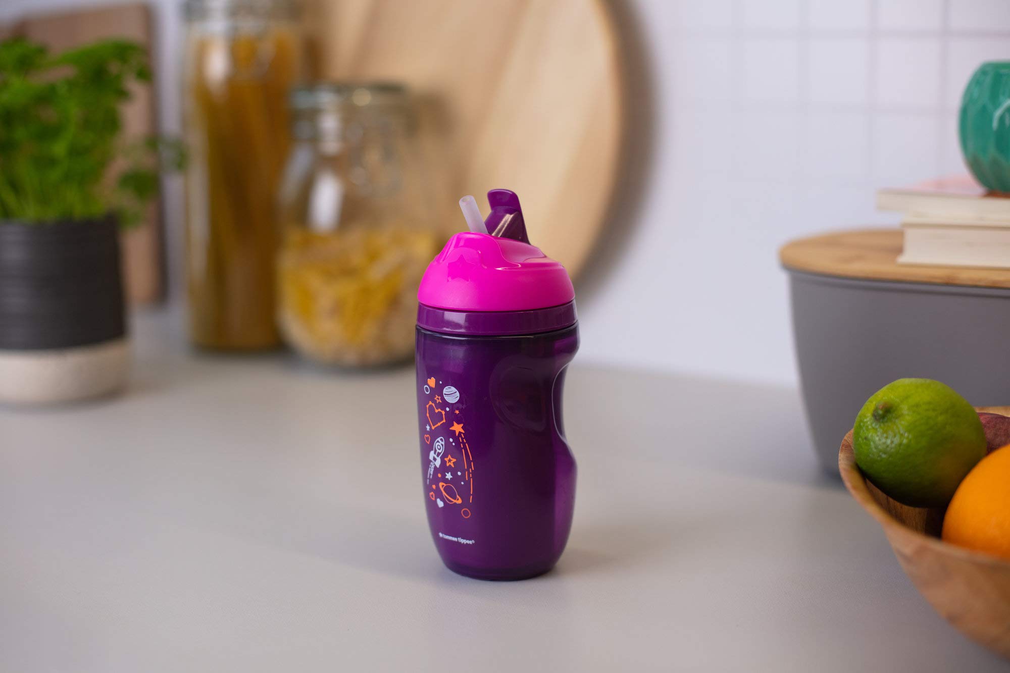 Tommee Tippee Insulated Toddler Straw Sippy Cup Tumbler | 12+ Months, Pink & Purple – 2 Count