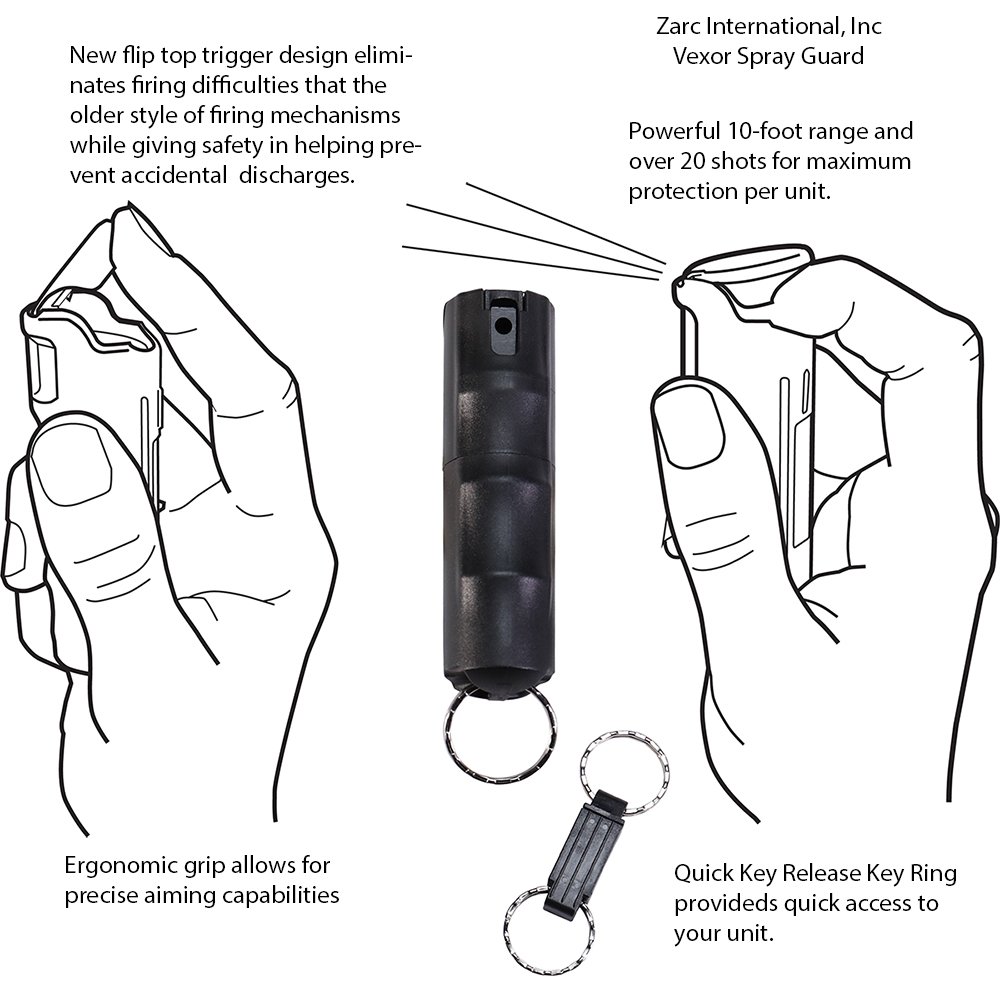 VEXOR Quick Release Key Ring Pepper Spray Police Strength Pepper Spray, Self-Defense Keychain for Women and Men, Hard Plastic Case and Quick-Release Key Ring