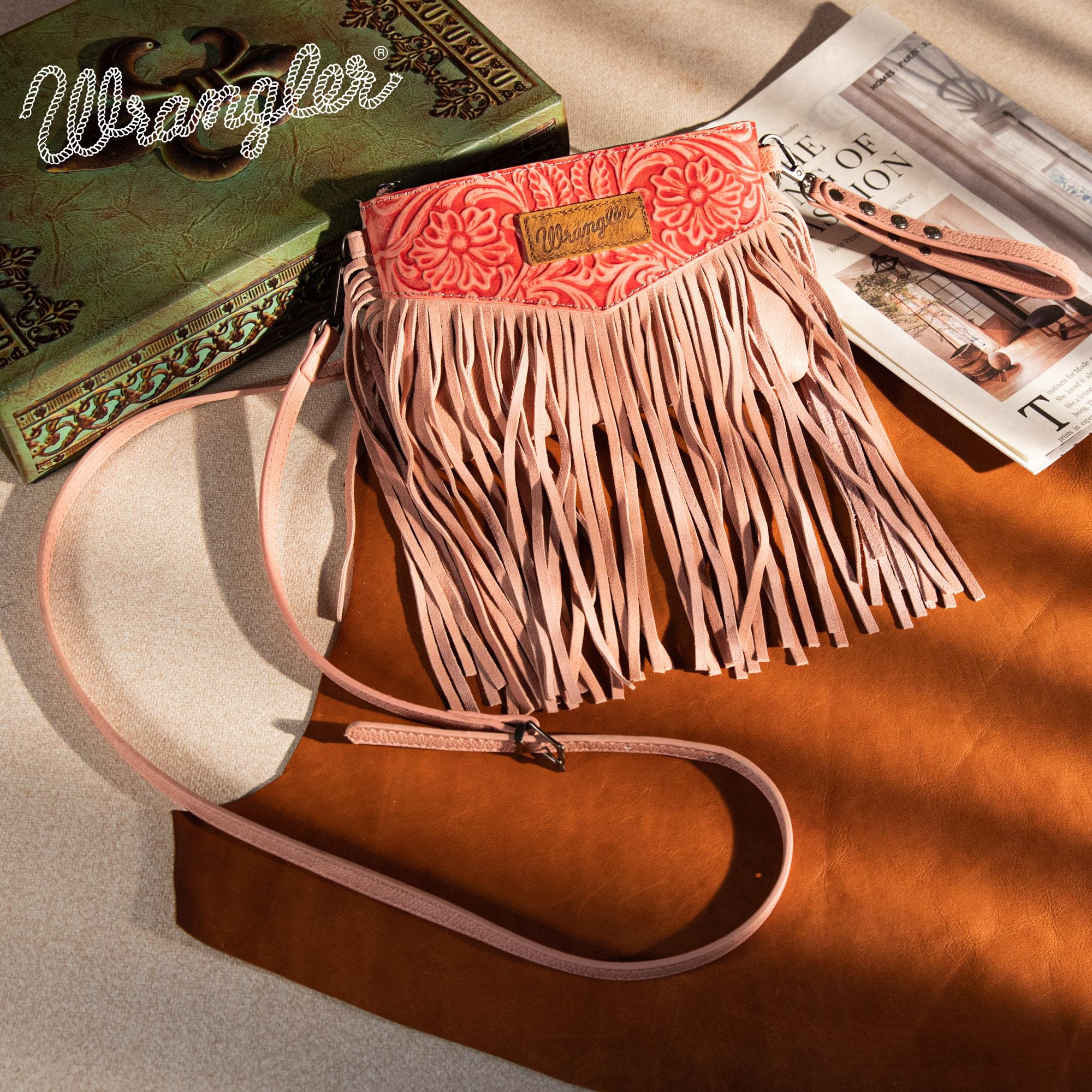 Wrangler Leather Fringe Purse for Women Western Hobo Bag Turquoise Concho Shoulder Handbag Black WG61-918 BK
