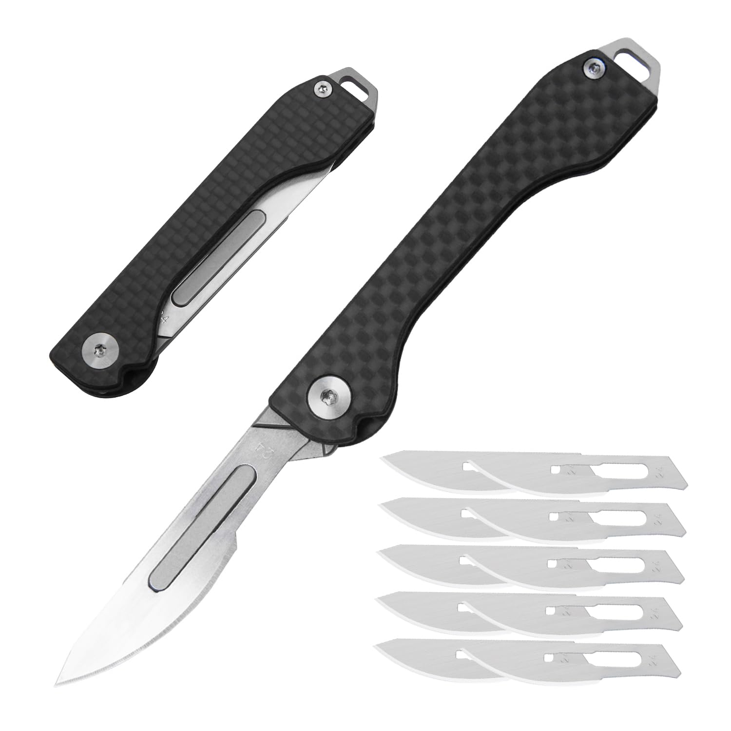 WARHERO Carbon fiber Folding Pocket Knife Small EDC Scalpel knife Box Cutter #24 Replaceable Stainless steel Blades
