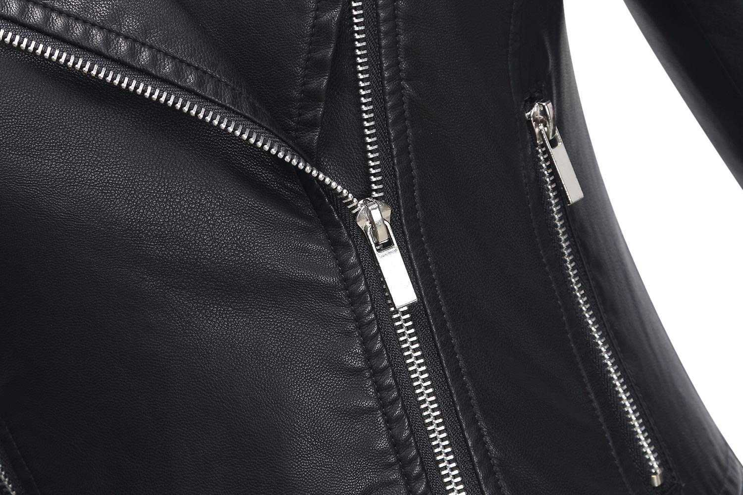 Tanming Women's Faux Leather Moto Biker Short Coat Jacket (Black-L)