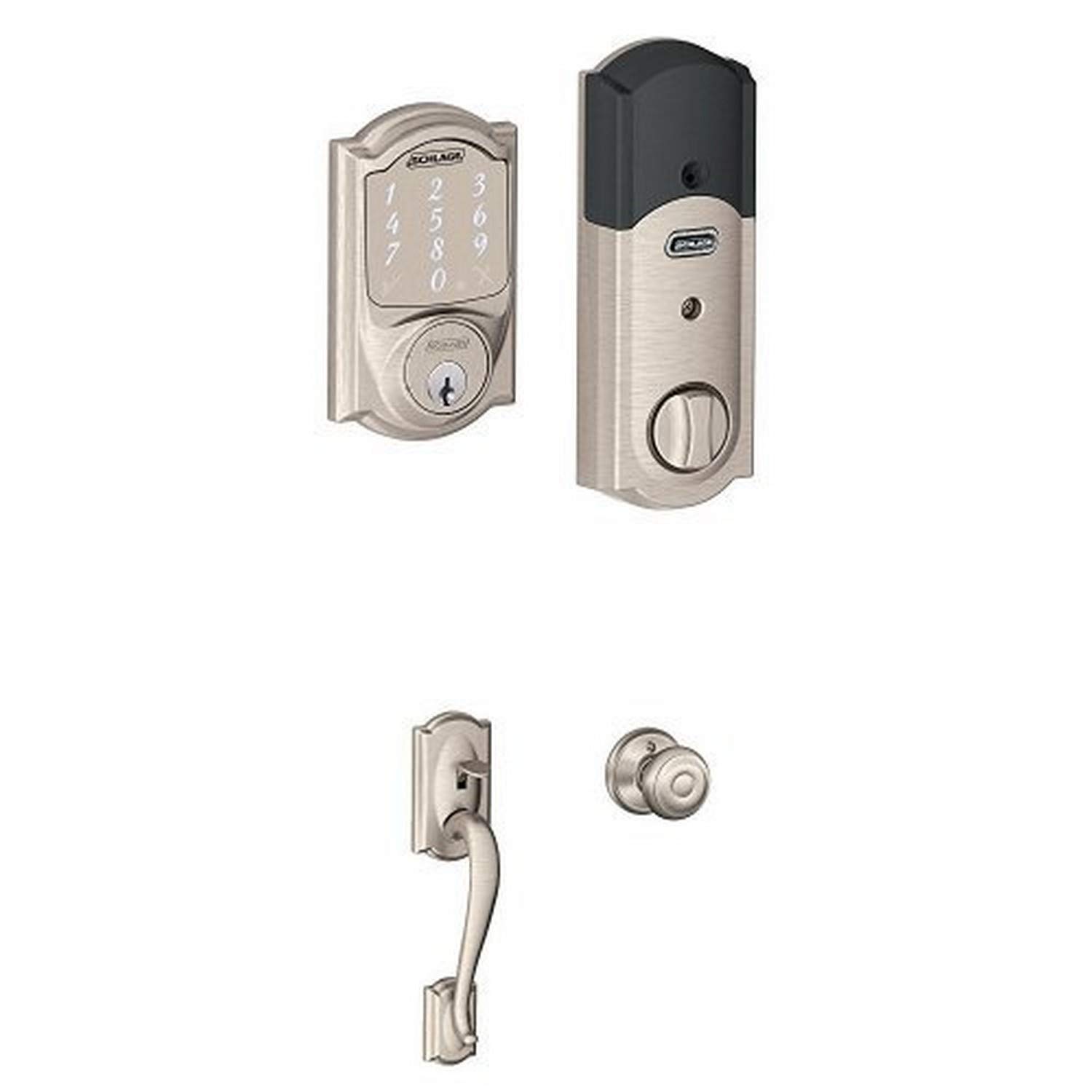 Schlage Sense Smart Deadbolt with Camelot Trim in Satin Nickel (BE479 CAM 619) + Handleset