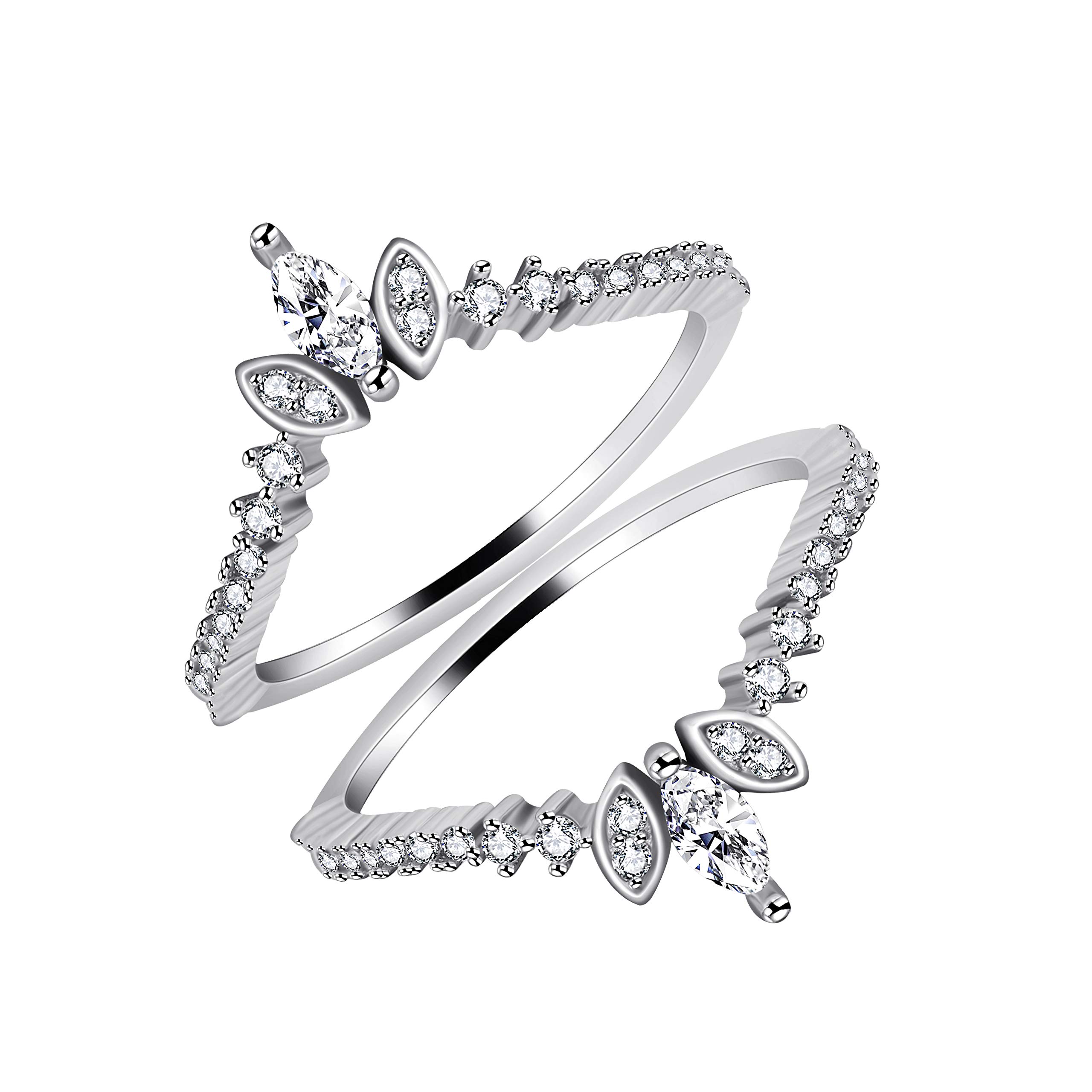 Uloveido Women's 925 Sterling Silver Marquise Cut Cubic Zirconia Ladies Anniversary Wedding Band Enhancer Guard Double Band (size 5)