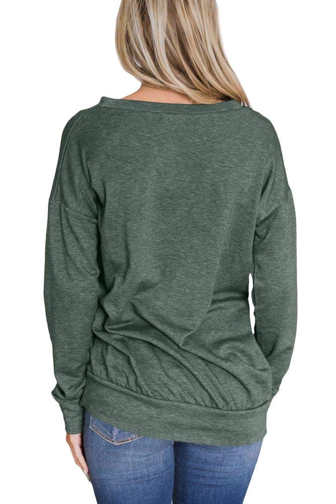 Womens Casual Long Sleeve Shirts V Neck Criss Cross Oversized Tunic Tops Olive M