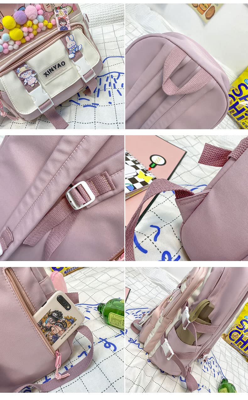 vfdgsaz Cute Kawaii Backpack with cute card plush pendant,Lovely Pastel Rucksack,Aesthetic backpack for girls and teens (blue,one size)