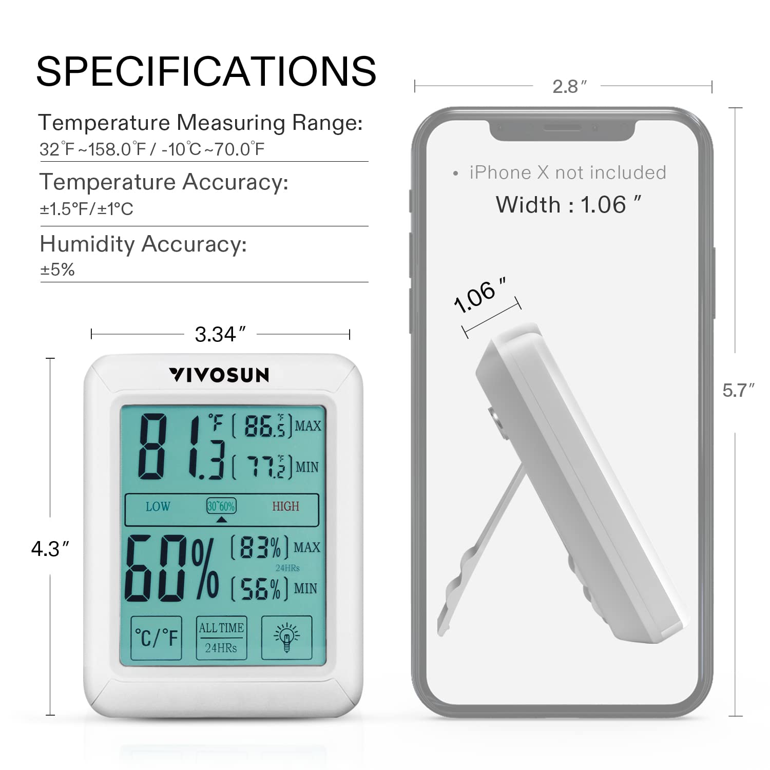 VIVOSUN Digital Thermometer Grow Tent Hygrometer, Indoor Outdoor Temperature and Humidity Meter Guage with Backlight for Home, Office, 2 Pack