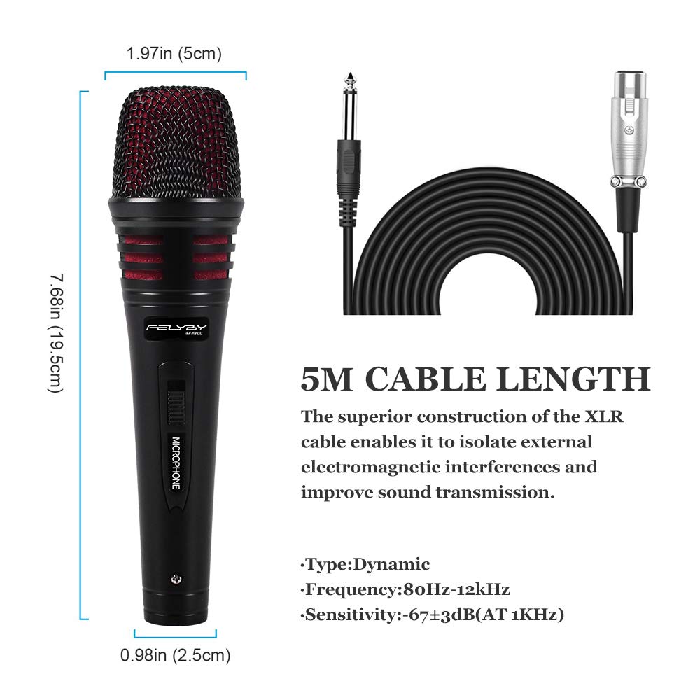YanZhenYu FELYBY Dynamic Vocal Microphone Karaoke Handheld Microphone with 6.35mm XLR Audio Cable, Mic for Singing, Speech, Wedding, Stage, Compatible with Karaoke Machine/Speaker/Amp/Mixer