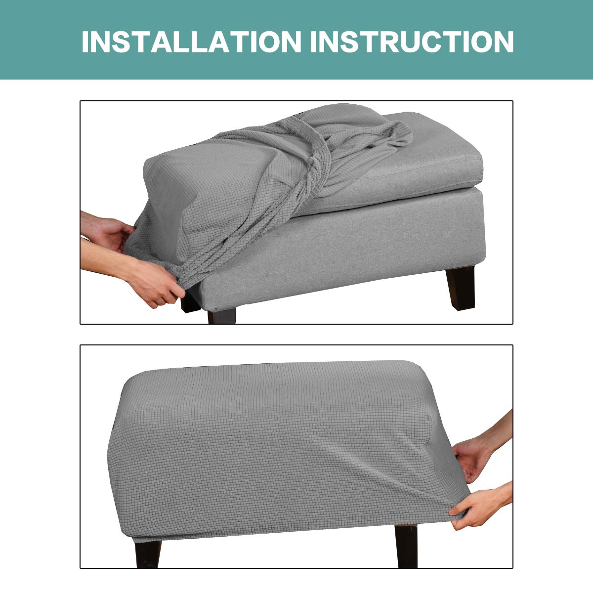 Turquoize Stretch Ottoman Cover Ottoman Slipcover Sofa Cover Footstool Protector Storage Ottoman Covers Furniture Protector Soft Rectangle slipcover with Elastic Bottom (X-Large, Dove)