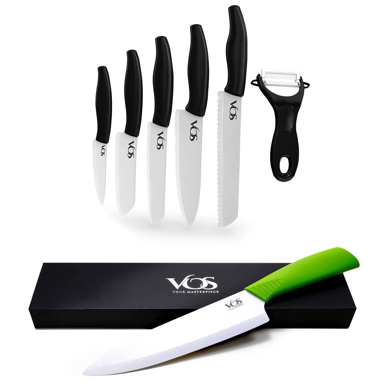 Vos Ceramic 6 Pcs Knife Set with Peeler and Chef Knife