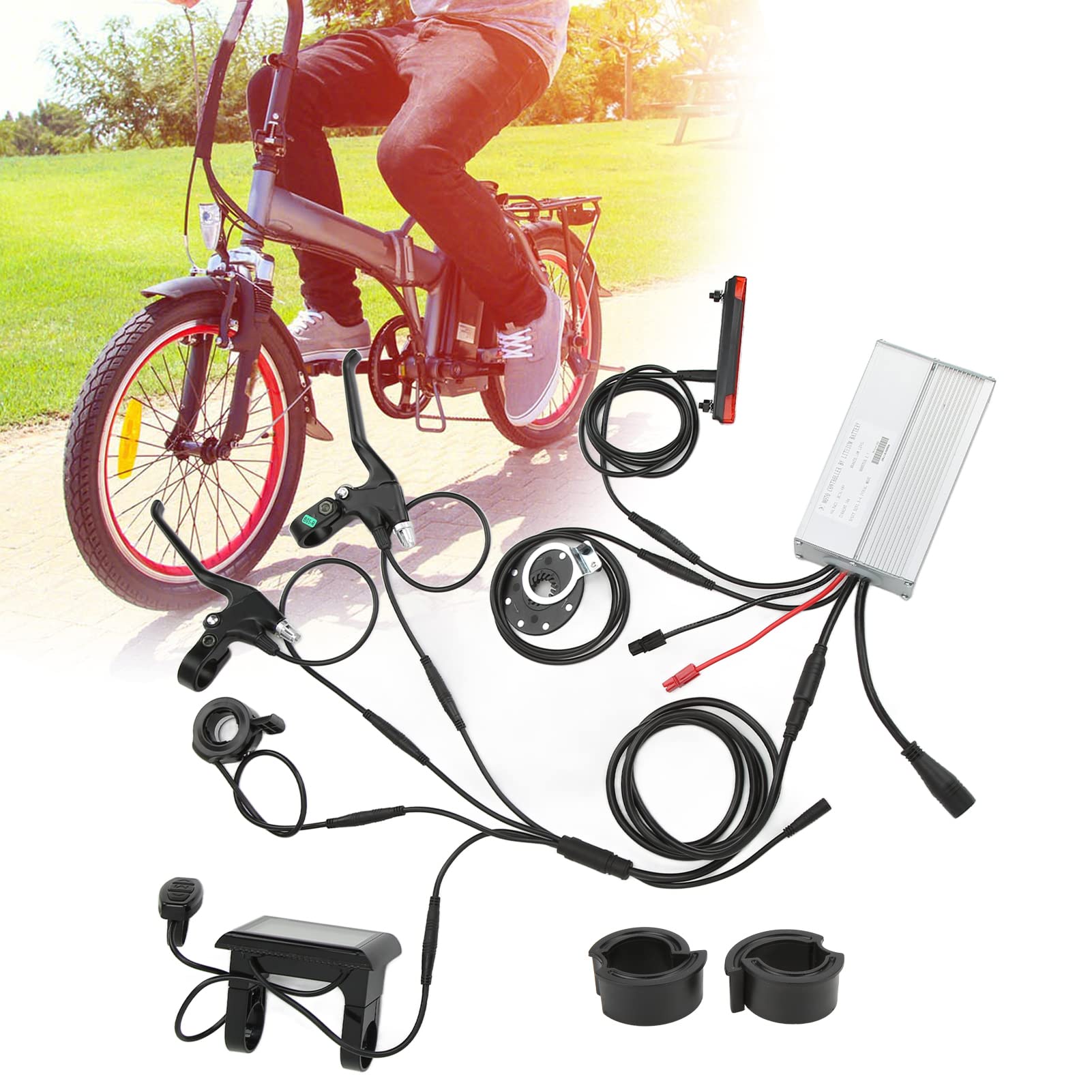 SPYMINNPOO Motor Controller Kit,36/48V 30A 1000W Electric Speed Controller with S900 Display Assist Sensor Brake Handle Wire Tail Light for E-Bike Bike