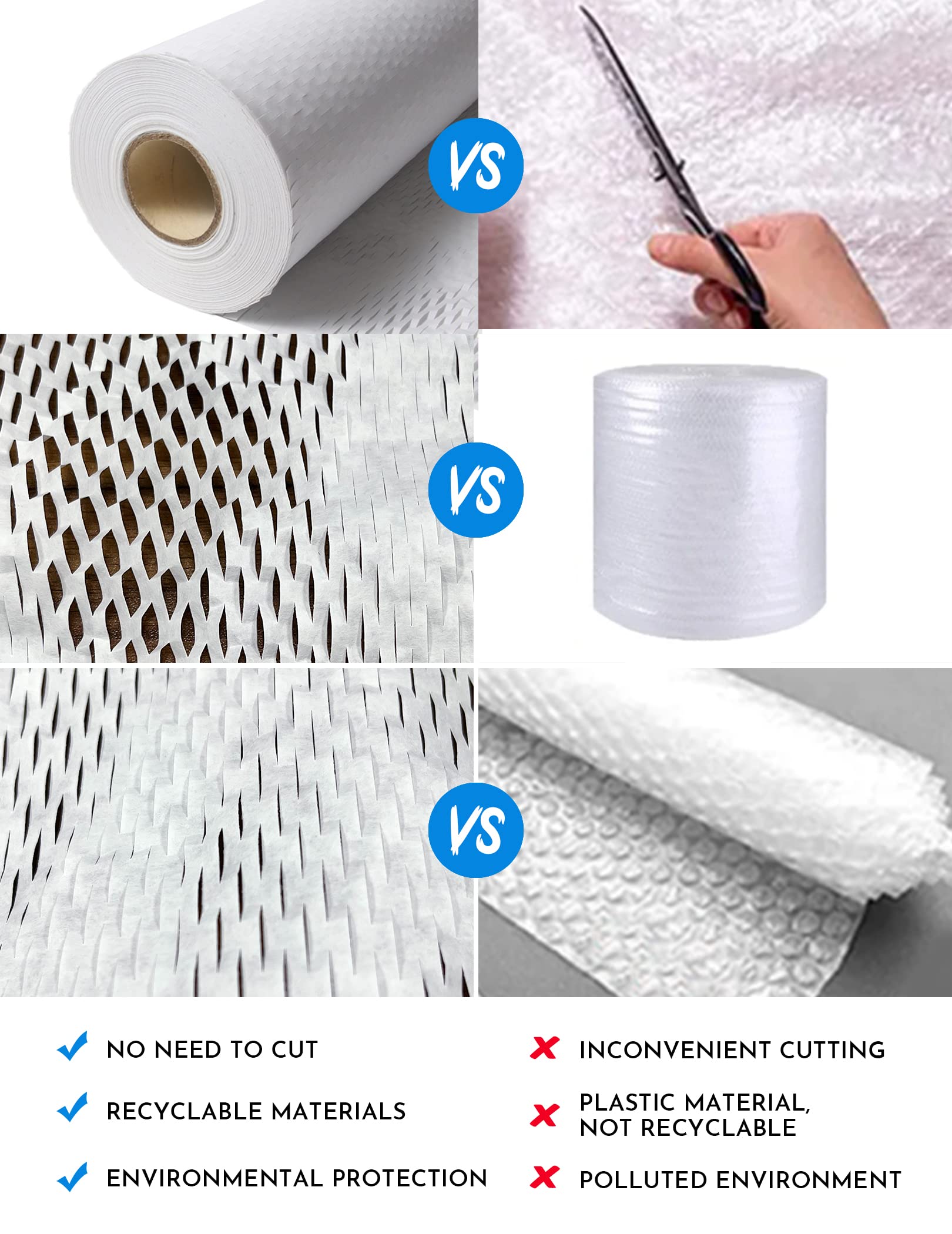 White Honeycomb Packing Paper Wrap 15" * 164ft Recycled Cushion Wrapping Roll, Sustainable Alternative to Bubble Cushioning Wrap Packing, for Moving Supplies or Shipping, Packing Roll