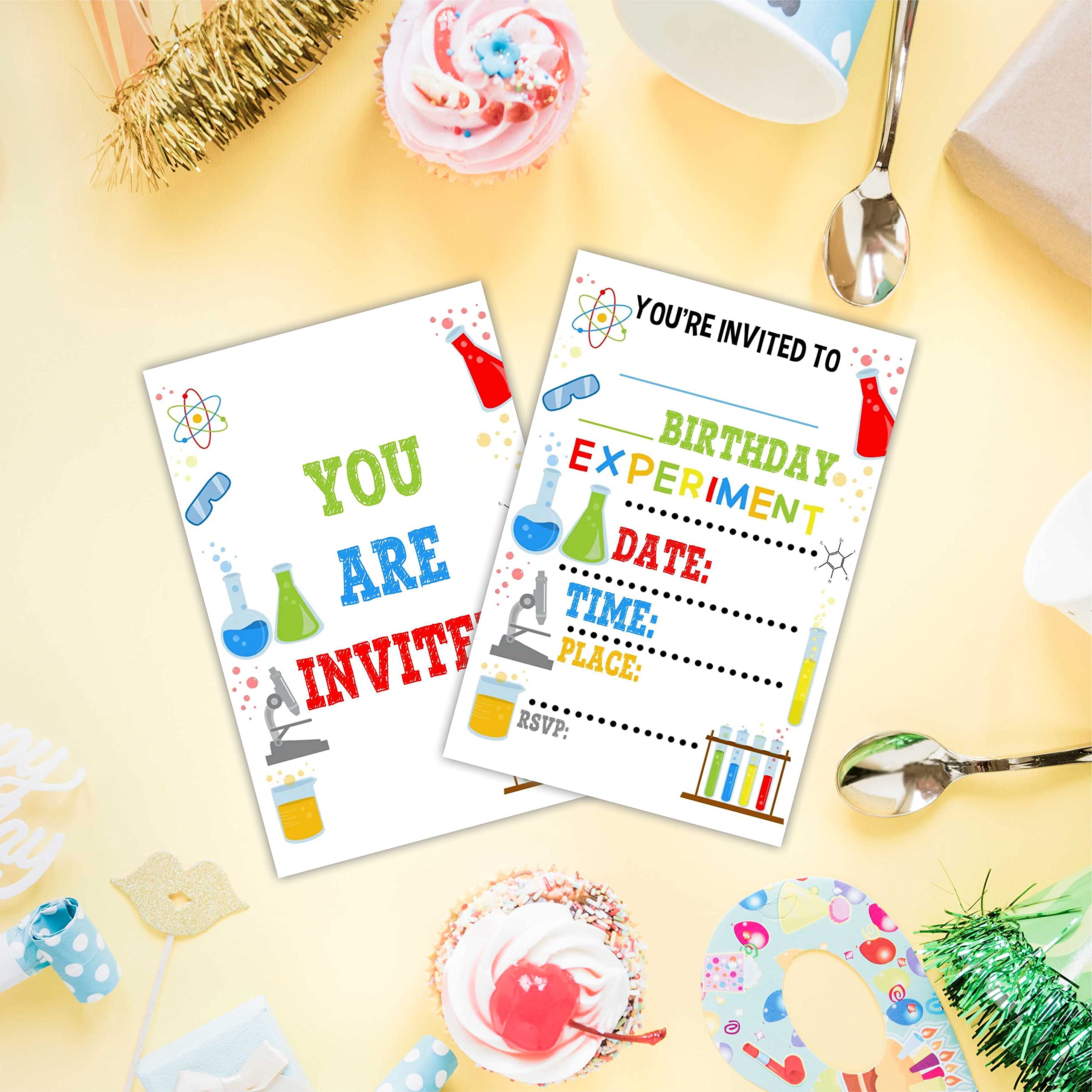 Science Laboratory Birthday Invitations, Experiment Double-Sided Fill-In Invite Cards For Birthday Party,Boys, Girls, Kids,Teen, 20 Invitations With Envelopes, Decorations,Party Favor And Supply-A45