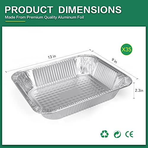 ZENOWICK Aluminum Pans,Disposable Foil Pans-9"x13" Half Size Deep Steam Table Pans 35 PCS,Tin Foil Pans Great for Baking,Prepping Food Cooking, Heating, Storing