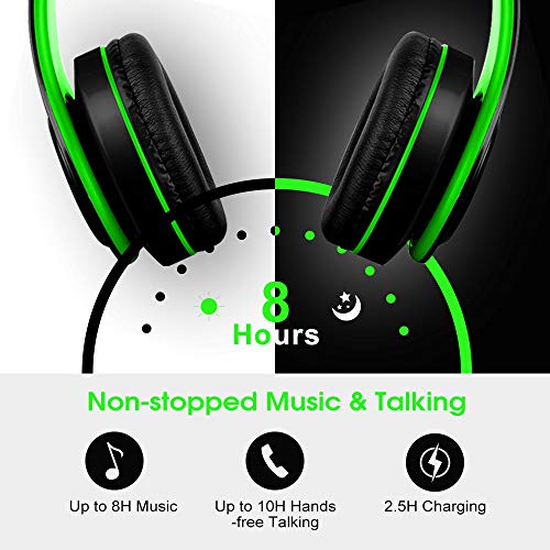 Viwind Bluetooth Wireless Headphones Over Ear with Mic,Foldable Noise Cancelling Headset for Travel Work TV PC Android Cellphone 【Hi-Fi Stereo &Comfortable Earpads】-Green
