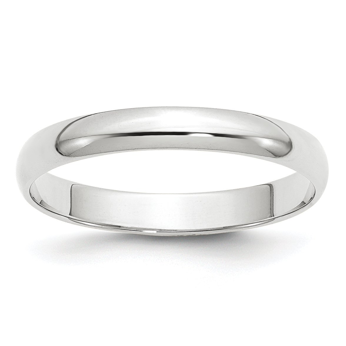 Solid 14k White Gold 3 mm Rounded Wedding Band Ring Size 9