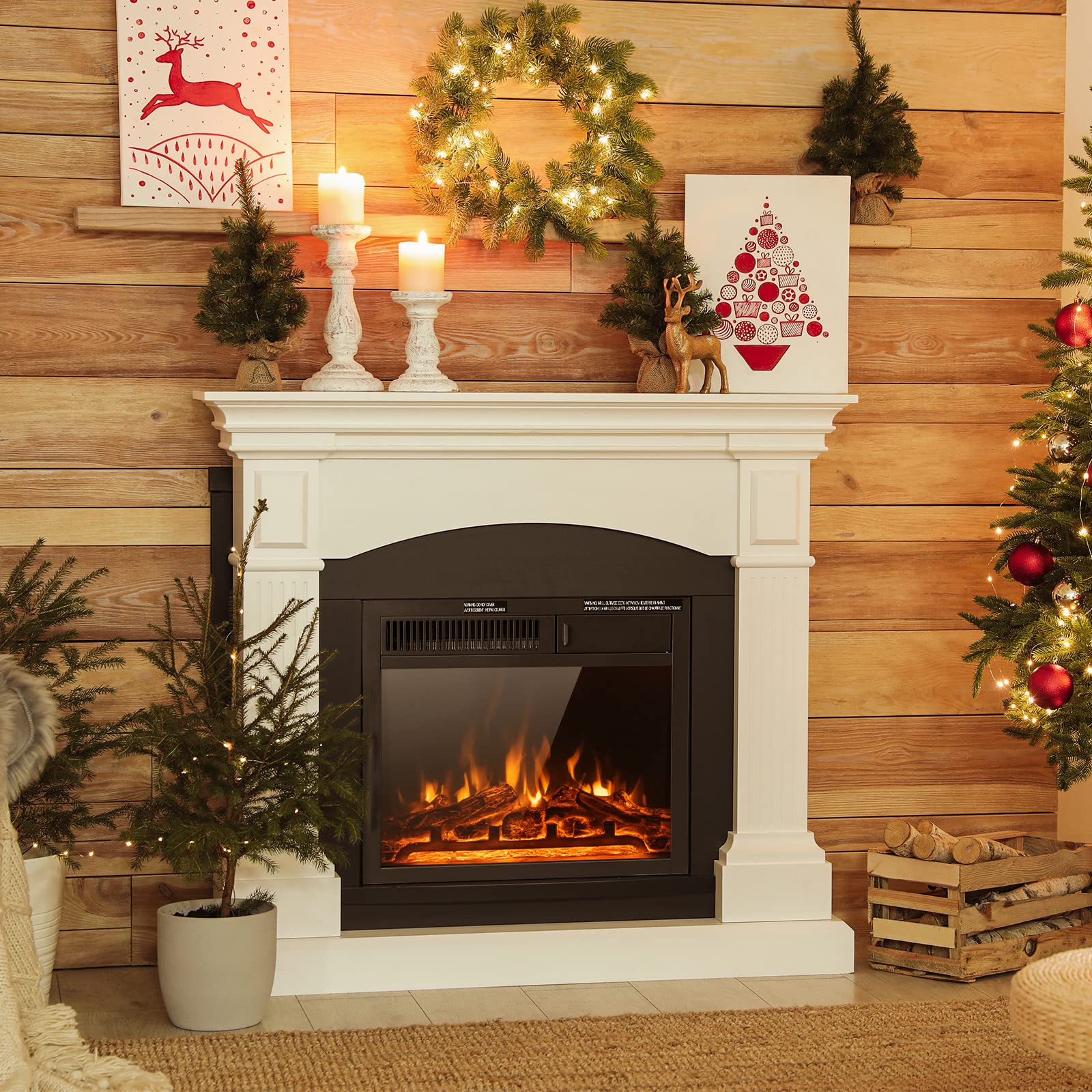 Tangkula 18 Inch Electric Fireplace, 5100 BTU Freestanding Electric Fireplace Heater with Remote Control, Adjustable Flame Brightness, Overheat Protection for Home, Hotel, ETL Certification