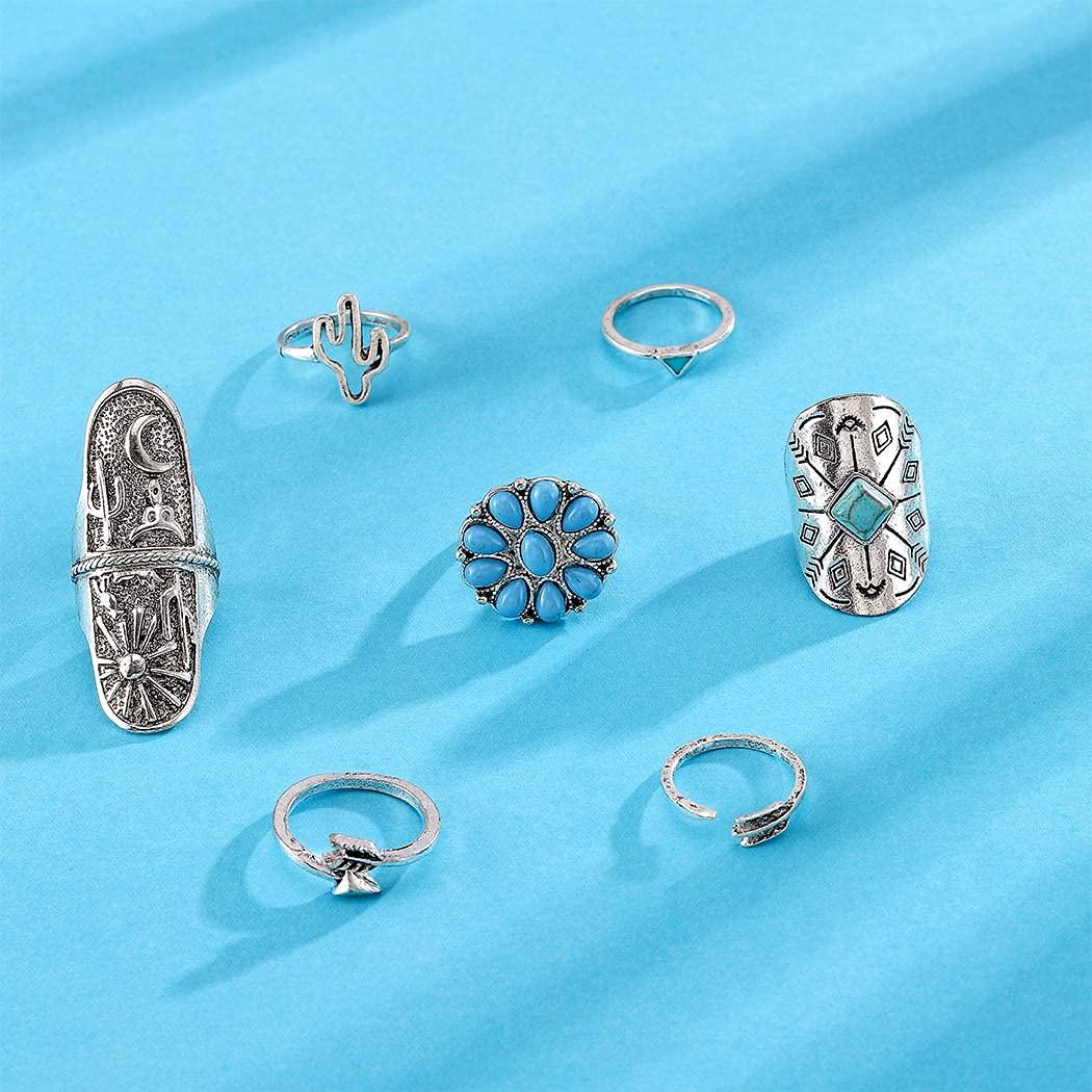 Yean Boho Ring Set Silver Statement Rings Joint Knuckle Ring Set Midi Stacking Rings for Women and Girls(Pack of 9) (Boho) (Boho)
