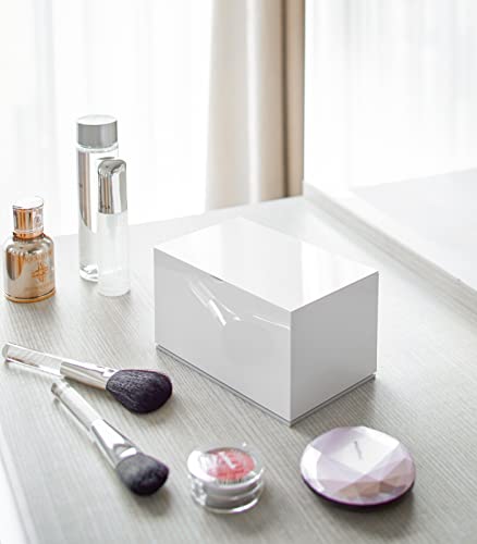 Yamazaki Home Veil Cotton Case - Large Bathroom Skincare Storage Container & Makeup Removal Organizer Bin with Lid - Abs Plastic