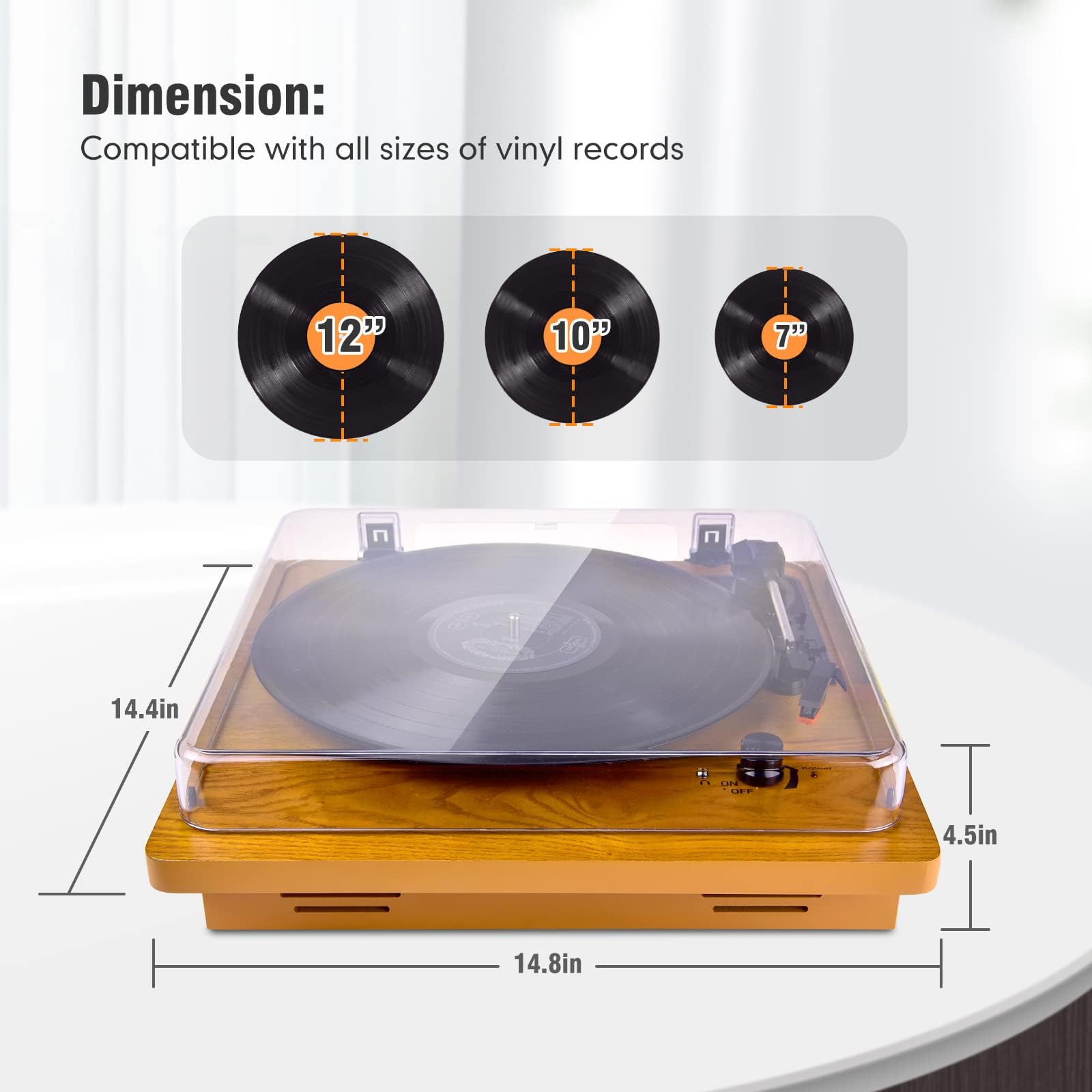 Wrcibo Record Player,Hall-Level Audio Quality Turntable,3-Speed Premium Wood Vinyl Player Suitable for Gift Giving,Home Decoration,Upgraded Stylus Reduces Risk of Record Damage.