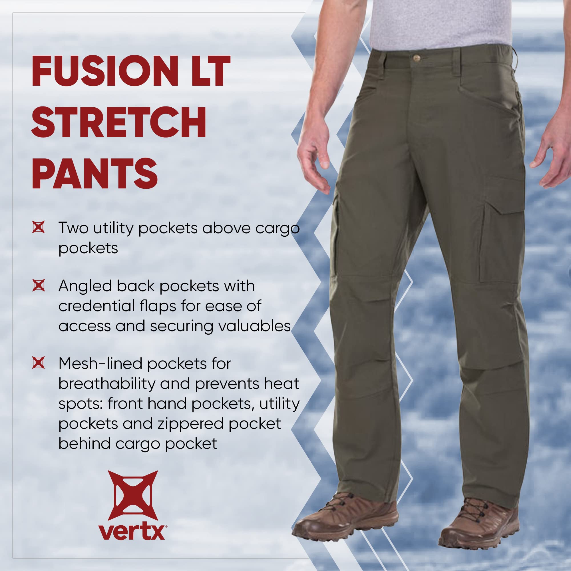 Vertx Men's Tactical Pants Cargo with Pockets Lightweight Relaxed-Fit Outdoor Performance Quick Dry, Fusion Lt Stretch, 40 W x 32 L, Navy