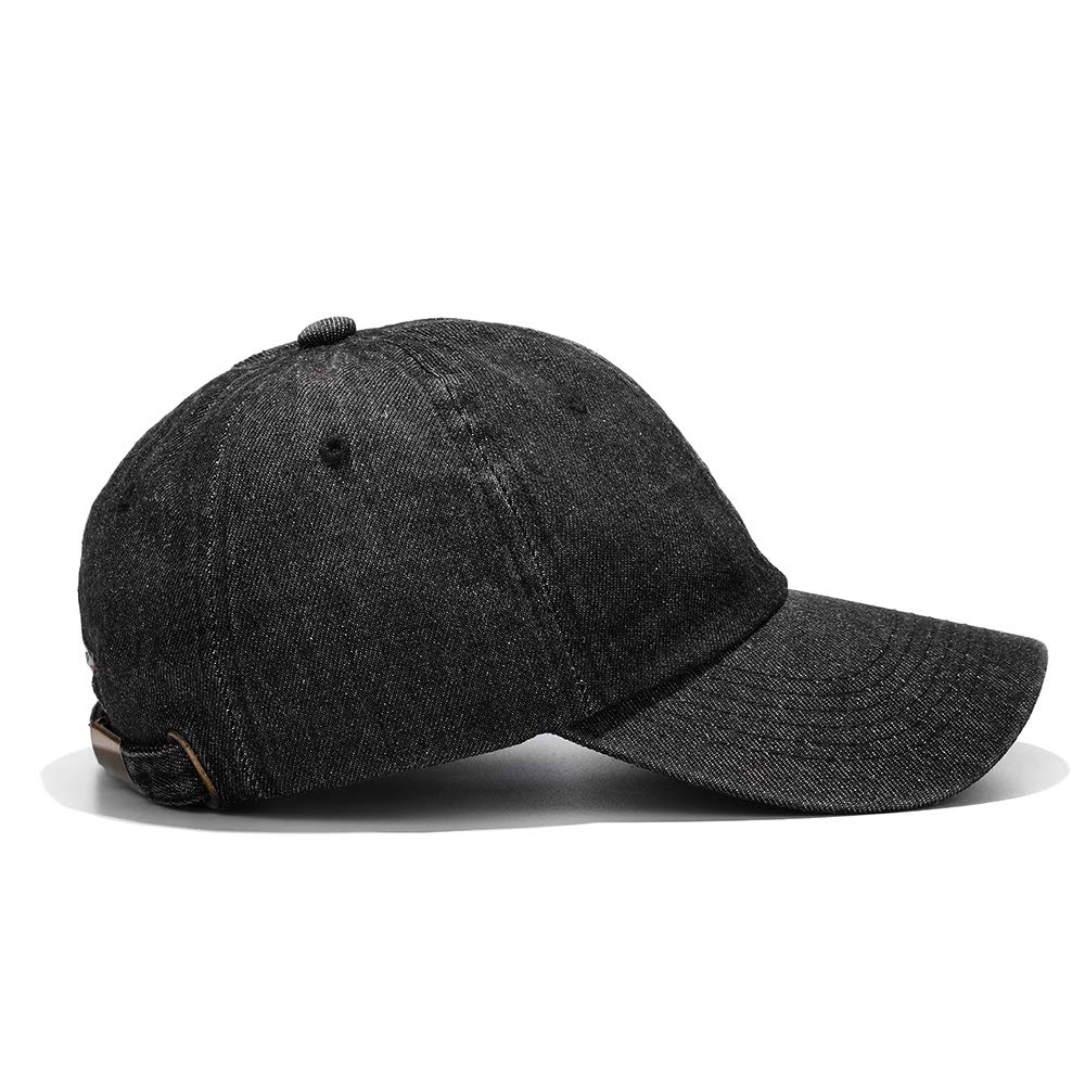 Vankerful Washed Distressed Denim Cotton Dad Hat Baseball Cap Adjustable Polo Trucker Unisex Style Hat Black