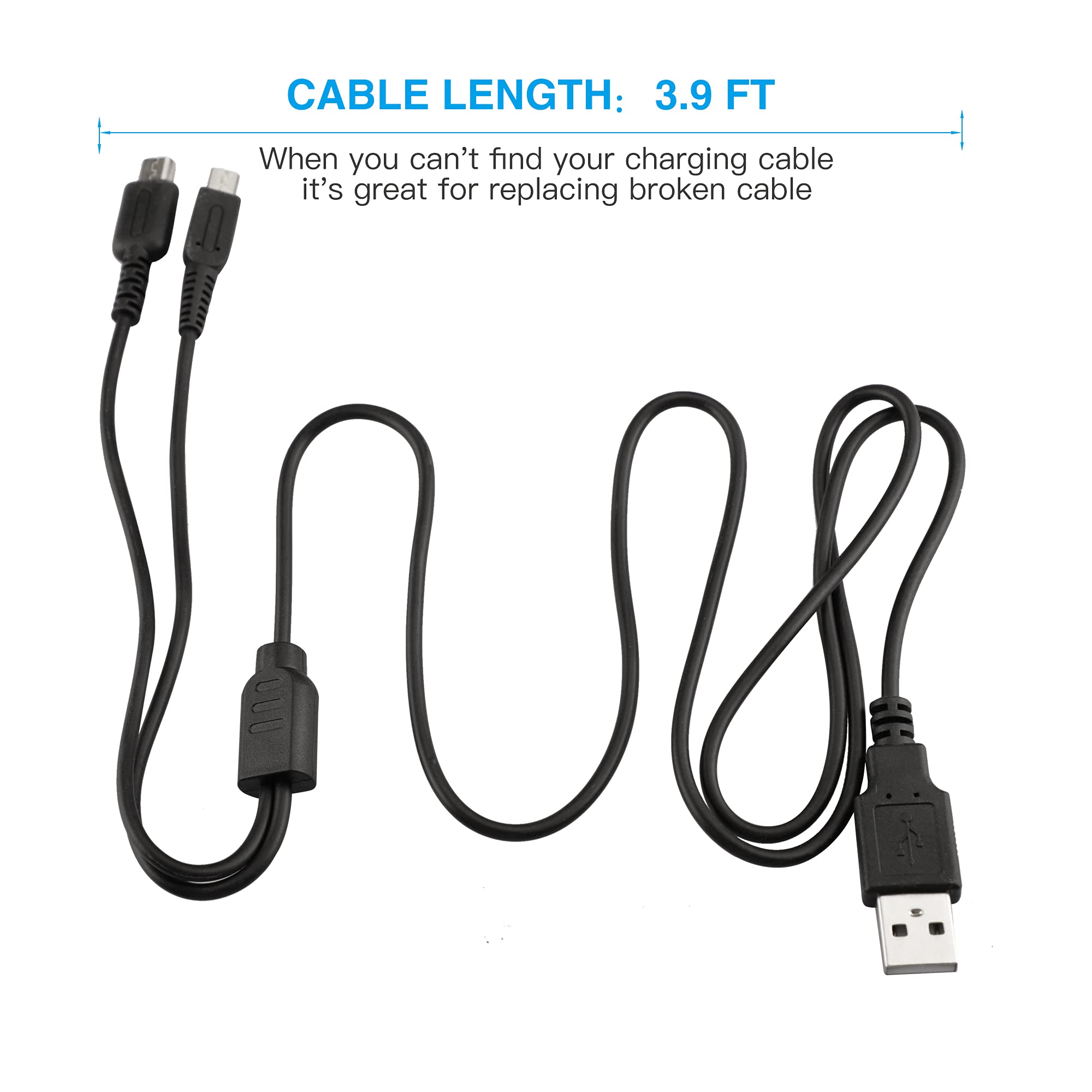 Xahpower 2Pack 2 in 1 USB Charger Cable Cord for Nintendo DS Lite, New 3DS(XL/LL), New 3DS, 3DS(XL/LL), 3DS, New 2DS(XL/LL), 2DS, DSi(XL/LL), DSi