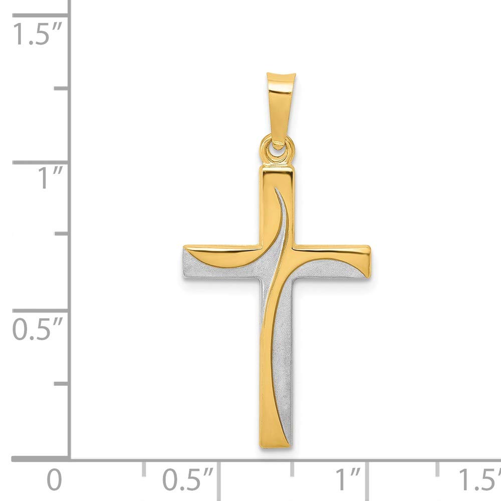 Solid 14k Yellow Gold Two Toned Latin Cross Brushed Matte Finish Pendant Charm - 29mm x 15mm