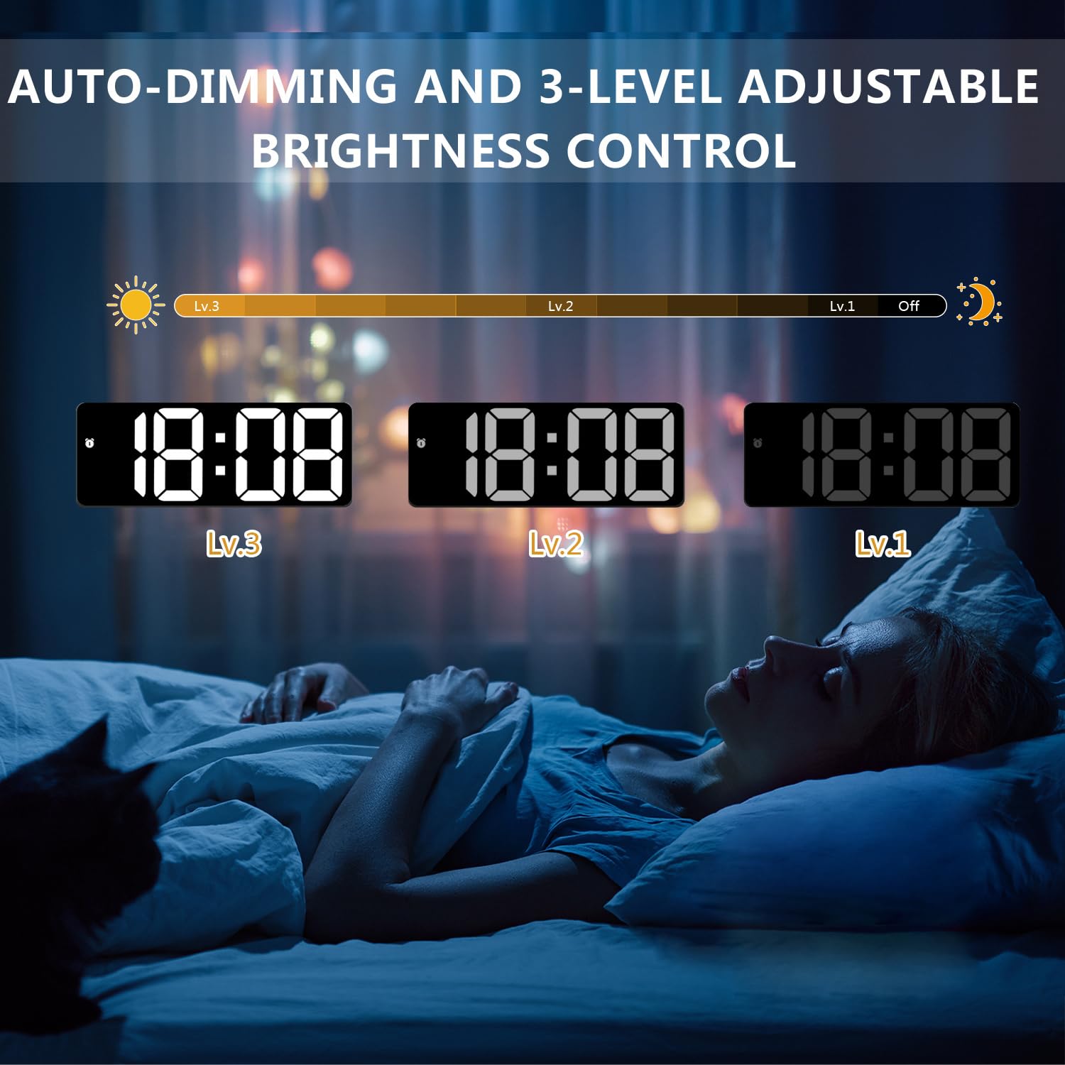 Yaboodn Digital Alarm Clock for Bedrooms, 6.5 inch LED Display with White Digits, 3 Levels Brightness Adjustable, Desk Alarm, Table Clock with 1 Alarm, 12/24H, Temperature, Corded Powered(White)