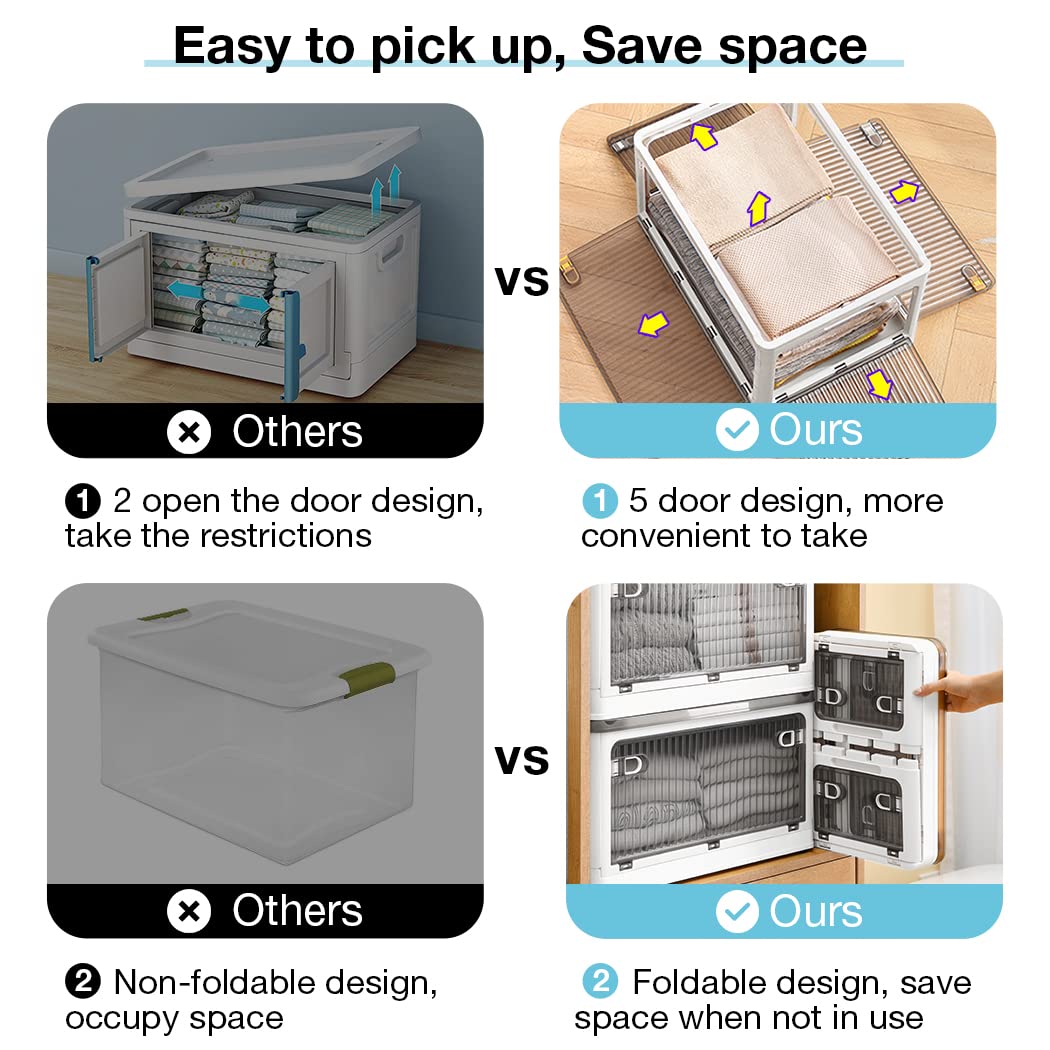 Tokokimo 69 Qt Plastic Collapsible Storage Bins With Mini Storage Box(2 Pcs), Storage Box Containers with Wheels for Clothes, Toy and Craft. Stackable Storage Bins, White