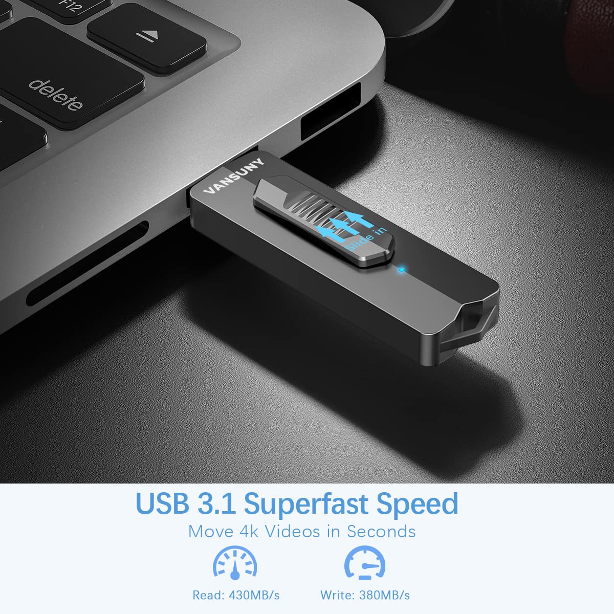 Vansuny 120GB Portable External SSD, USB 3.1 400MB/s High-Speed USB-C Mini Aluminum Portable External Solid State Drive for PC, Laptop, Phones and More (120GB, Black)