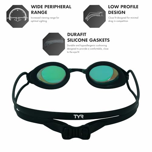 TYR Black Hawk Racing Mirrored Goggles, Gold Metal Rainbow Black, One Size