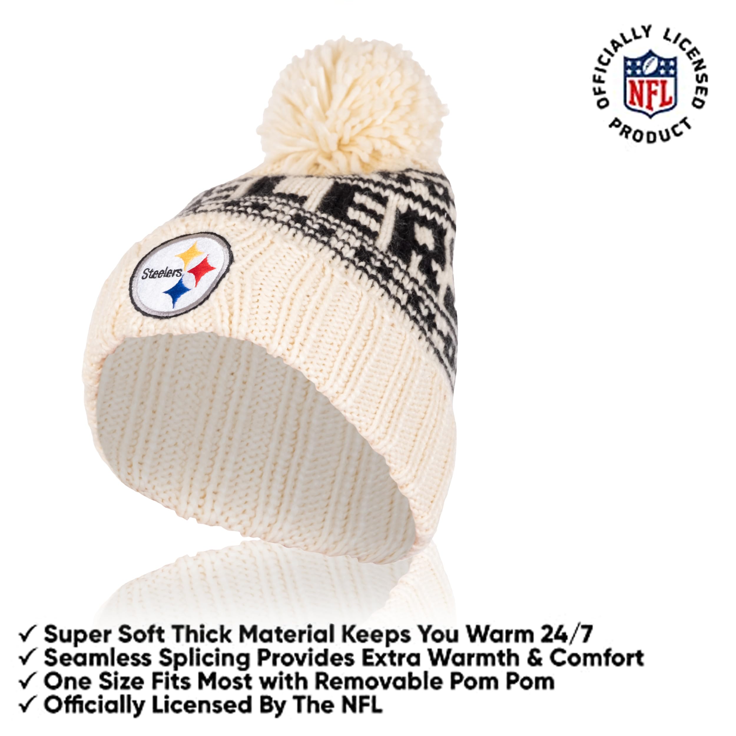 Ultra Game NFL Mens Womens Super Soft Cable Knit Winter Beanie Knit Hat with Extra Warm Touch Screen Gloves, Pittsburgh Steelers