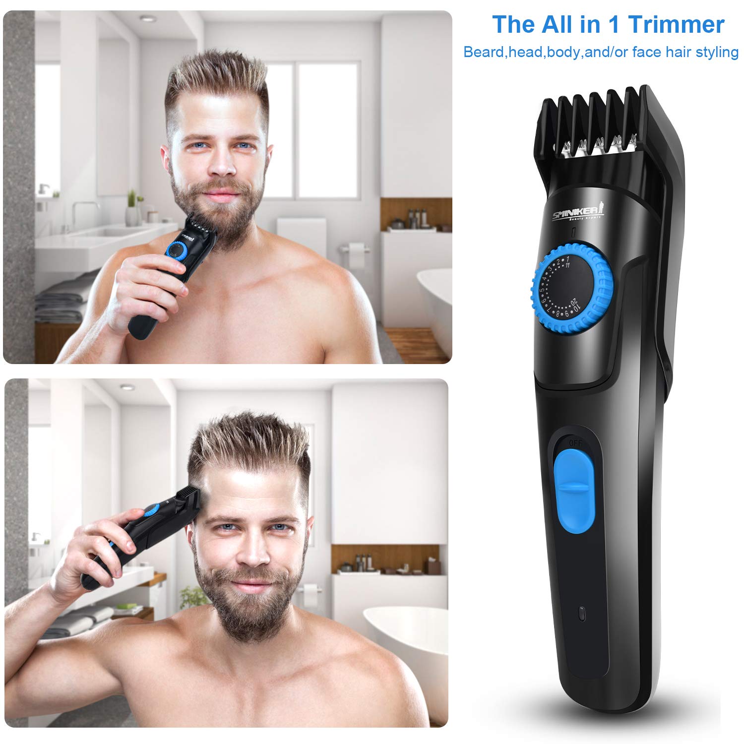 Sminiker Beard Trimmer for Men Cordless Rechargeable Hair Clippers 38 Length Settings Men’s Grooming kit with 2 Guide Combs USB Quick Charge