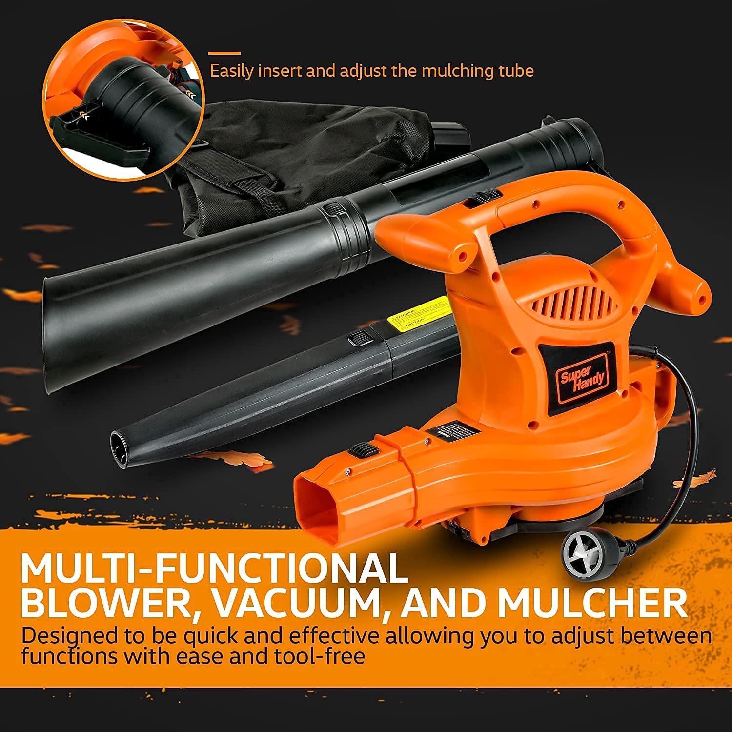 SuperHandy Wood Chipper Shredder Electric 1.5" (39mm) Max Wood Capacity 17:1 & 3 in 1 Leaf Blower [Bundle Deal]