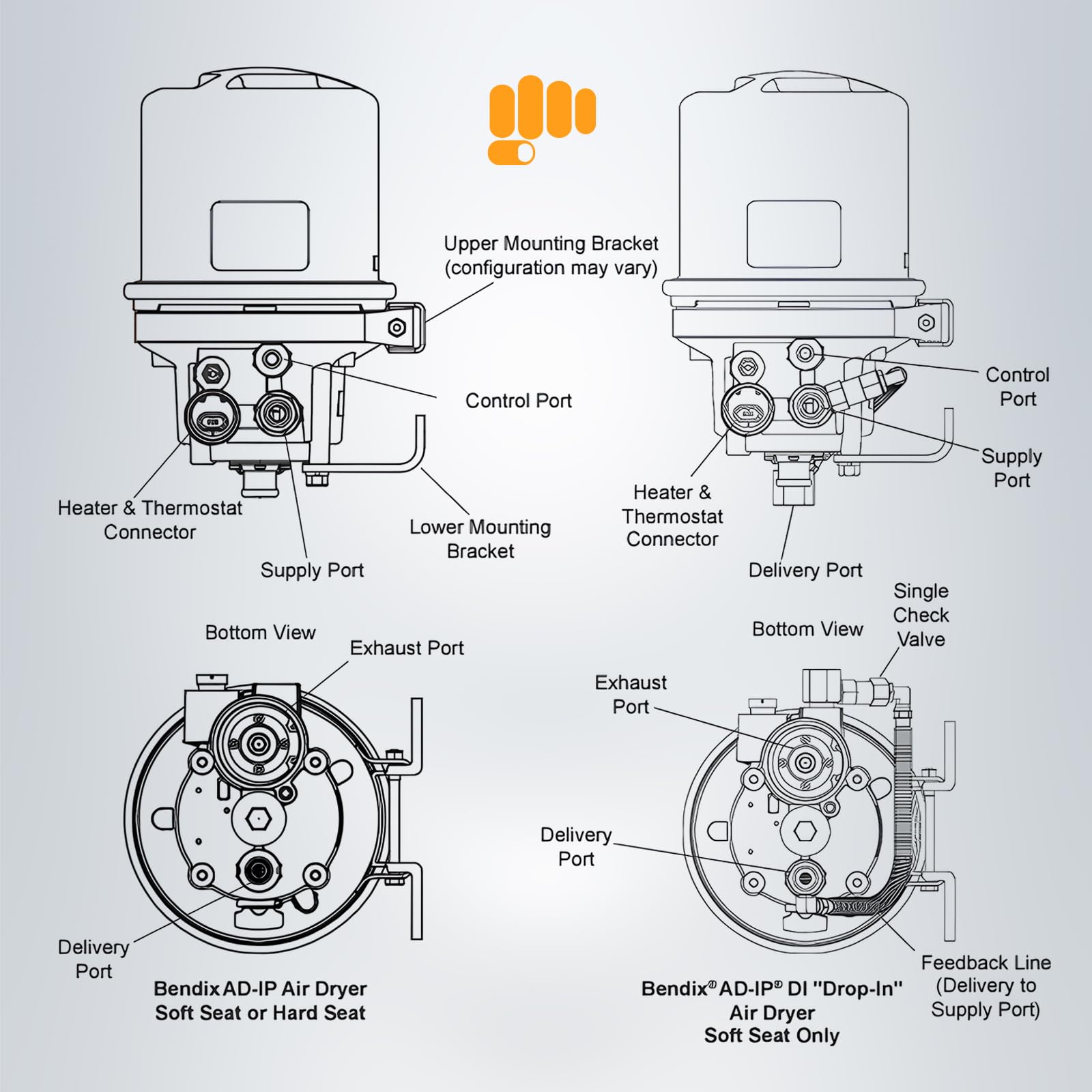 Torque AD-IP Air Dryer (Replaces Bendix 065612, Haldex 109477X) (TR065612)