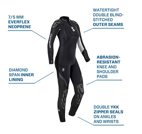SCUBAPRO Everflex Steamer 7/5 mm Women's Diving Wetsuit (Black/White, Large Short)