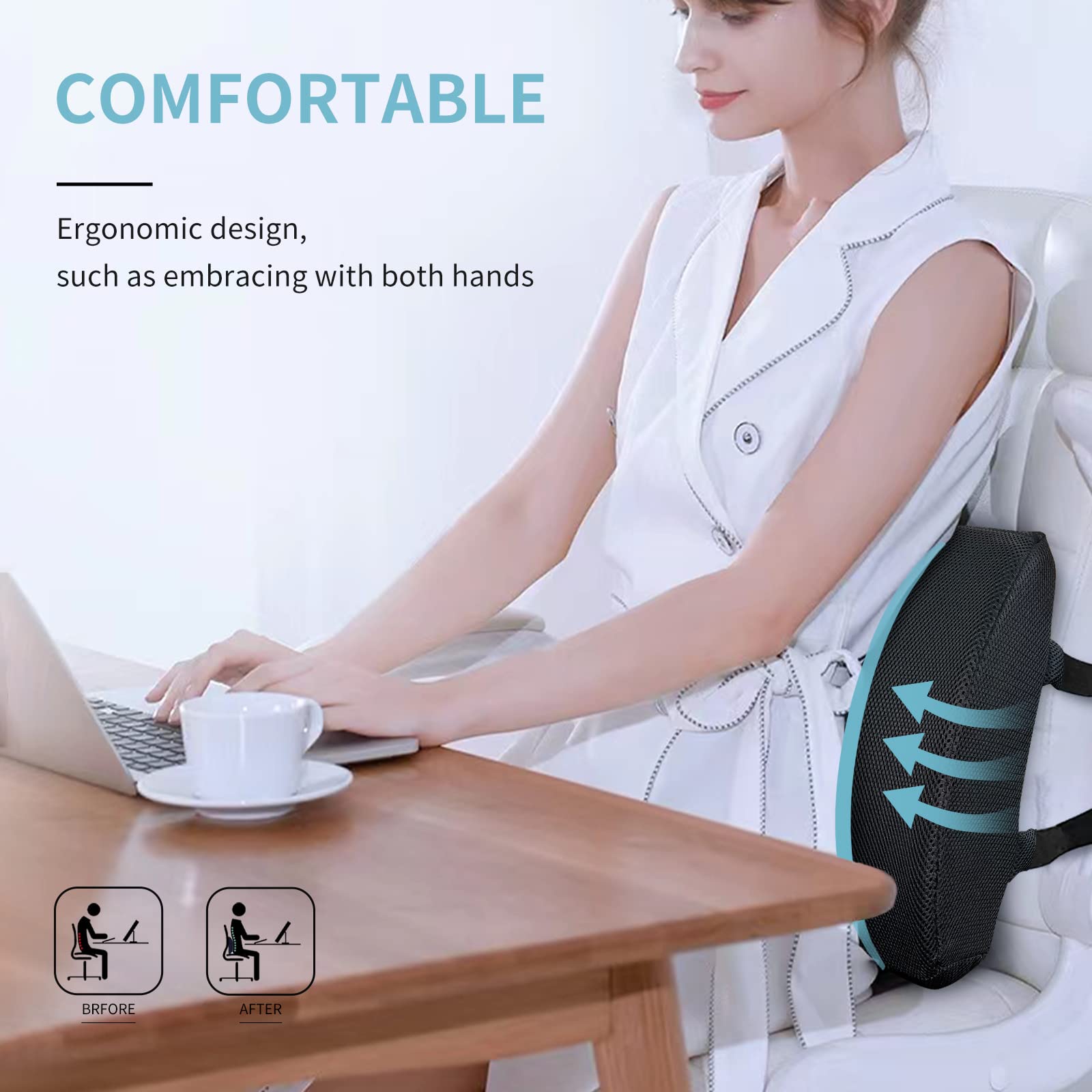 Super Comfy Lumbar Support Pillow for Office Chair and Car Seat, Removable Mesh Cover & Double Adjustable Straps, Ergonomic Memory Foam - Back Pillow for Back Pain Relief/Improving Sitting Posture